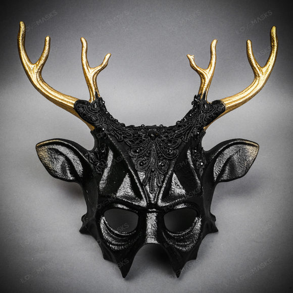 ILOVEMASKS | Accessories | Antler Deer Gold Horns With Laces Devil ...